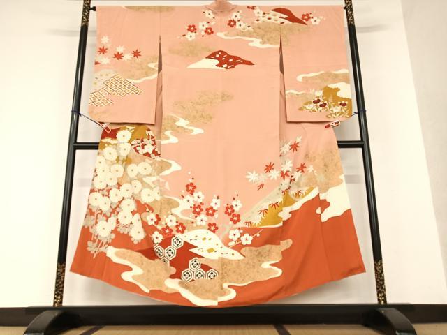 平和屋着物●アンティーク　大正ロマン　訪問着　草花文　金彩　正絹　逸品　AAAX0703zg