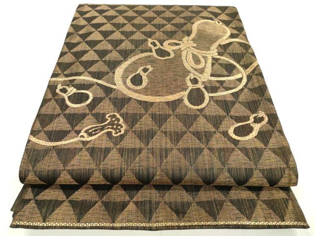 平和屋着物●太鼓柄袋帯　瓢箪　金糸　正絹　逸品　DAAU9112fe