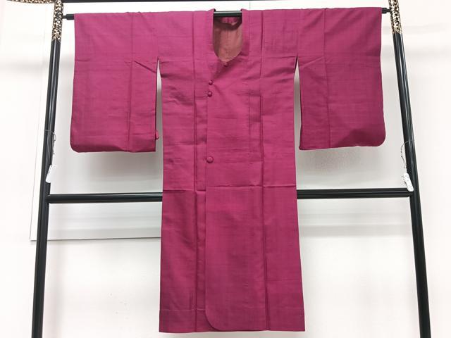 平和屋着物▽道行コート　単衣　紬地　濃紅色　ロング丈　正絹　逸品　CAAV5616id