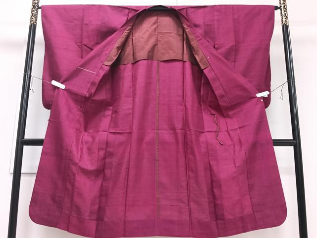 平和屋着物▽道行コート　単衣　紬地　濃紅色　ロング丈　正絹　逸品　CAAV5616id 平和屋着物▽道行コート 単衣 紬地 濃紅色 ロング丈 正絹 逸品