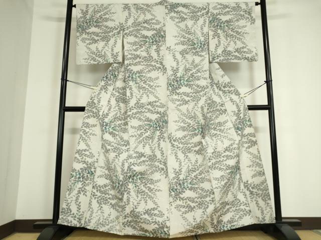 平和屋着物▽上質な紬 単衣 草葉文 正絹 逸品 DAAT9727az