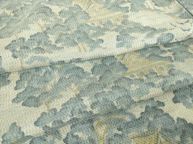 平和屋着物▽上質な紬　単衣　風景樹林文　正絹　逸品　DAAT9748az