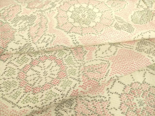 平和屋着物▽本塩沢　単衣　草花文　正絹　逸品　DAAT9878az