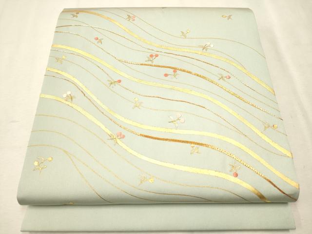平和屋着物●塩瀬　九寸開き名古屋帯　駒刺繍　さくらんぼ　金彩　正絹　逸品　CAAV7009hy