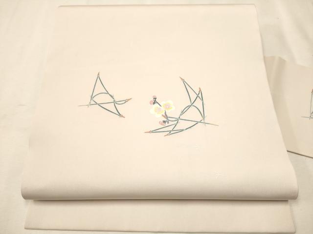 平和屋着物●塩瀬　本加賀友禅作家　談義所栄二　九寸名古屋帯　梅　こぼれ松葉　正絹　逸品　CAAV7007hy