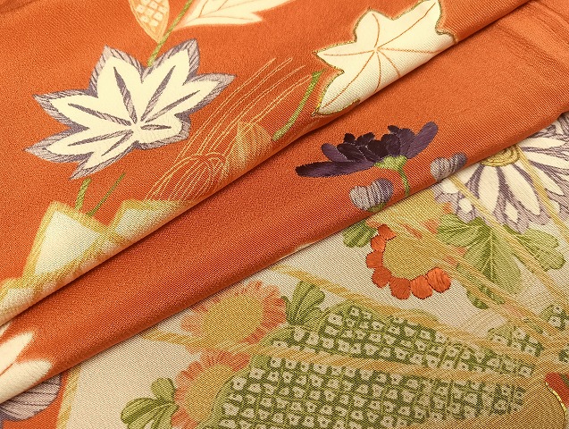 平和屋着物●上質な小紋　駒刺繍　扇面草花文　正絹　逸品　AAAY5927ph