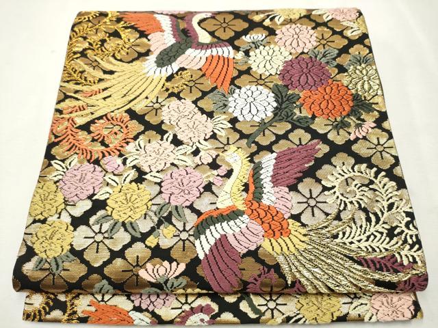 平和屋着物●六通柄袋帯　能衣唐織　金花菱鳳凰文　金糸　正絹　逸品　CAAV7125hy