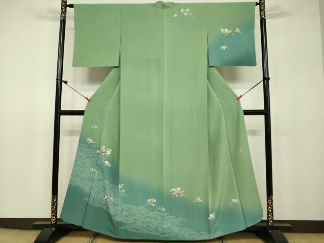 平和屋着物●十日町友禅作家　阿部佳雪　訪問着　立波枝花文　暈し染め　正絹　逸品　DAAV3111du