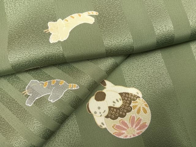 平和屋着物●上質な小紋　犬猫鈴花　正絹　逸品　AAAY8602ph