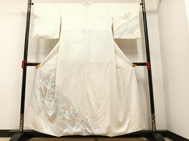 平和屋着物●訪問着　手描き　絞り　草花文　金彩　正絹　逸品　AAAY7957ph