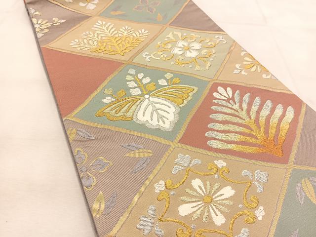 平和屋着物●六通柄袋帯　唐織　草花文　金糸　正絹　逸品　DAAS3197ps 平和屋着物○六通柄袋帯 唐織 草花文 金糸 正絹 逸品 DAAS3197ps