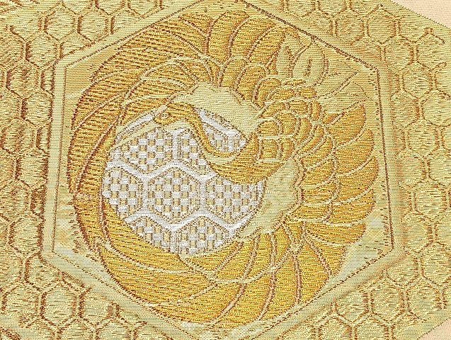 平和屋-こころ店□太鼓柄袋帯 草花文様更沙 金銀糸 正絹 逸品