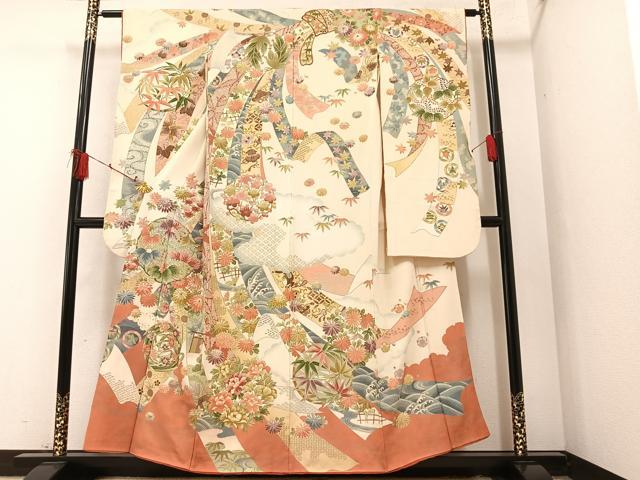 平和屋着物●豪華振袖　草花文　正絹　逸品　AAAY8658ph