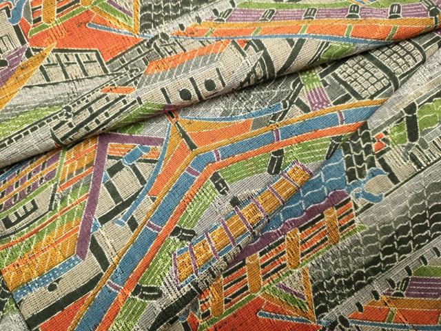 平和屋着物▽染織の名門　しょうざん　小紋　単衣　風景文　反端付き　未使用　DAAV3124du