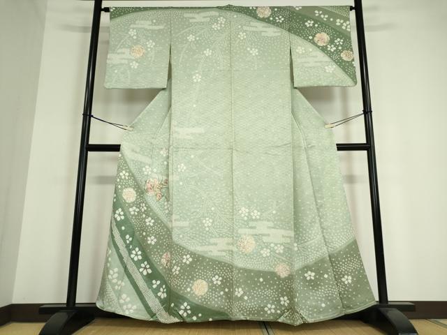 平和屋着物▽訪問着　単衣　絞り　刺繍　花丸文　金彩　正絹　逸品　DAAV5079az