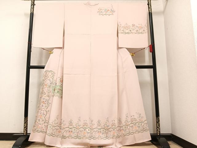 平和屋着物●訪問着　竹屋町刺繍　草花文　金彩　正絹　逸品　AAAY8943ph