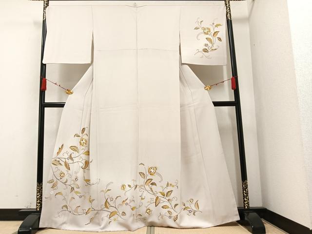 平和屋着物●訪問着　駒刺繍　花唐草文　金彩　正絹　逸品　AAAZ0587ph