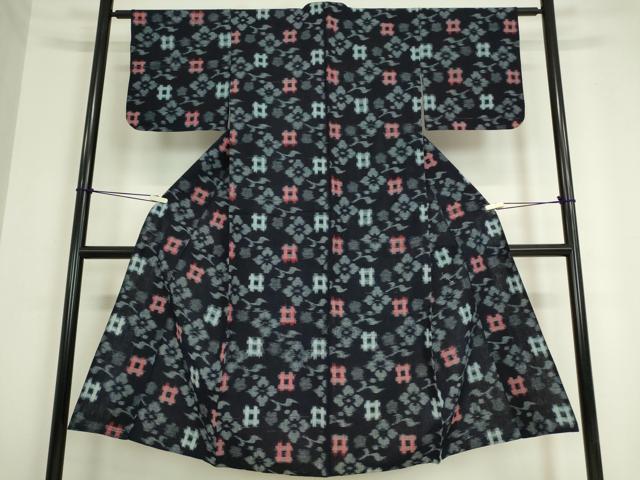 平和屋着物●久留米絣　単衣　綿　絣花文　逸品　DAAV5185az