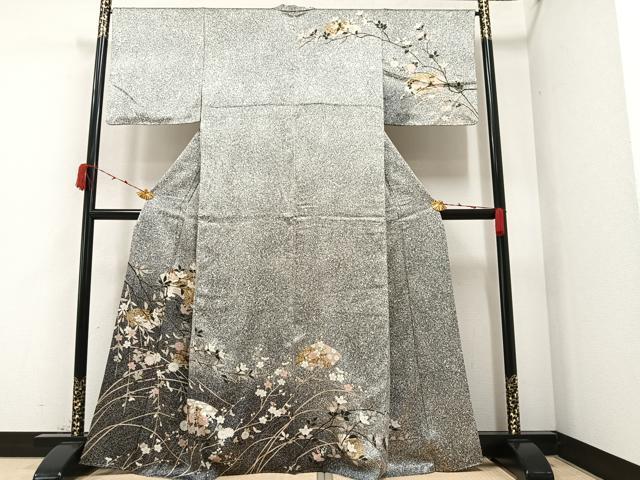 平和屋着物●訪問着　地紙枝花文　たたき染め　正絹　逸品　AAAZ1826ph