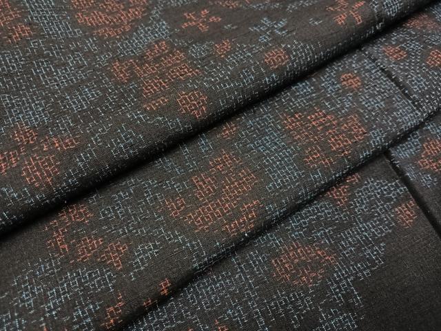 平和屋着物●結城紬　80亀甲　草花文　正絹　逸品　AAAZ1821ph