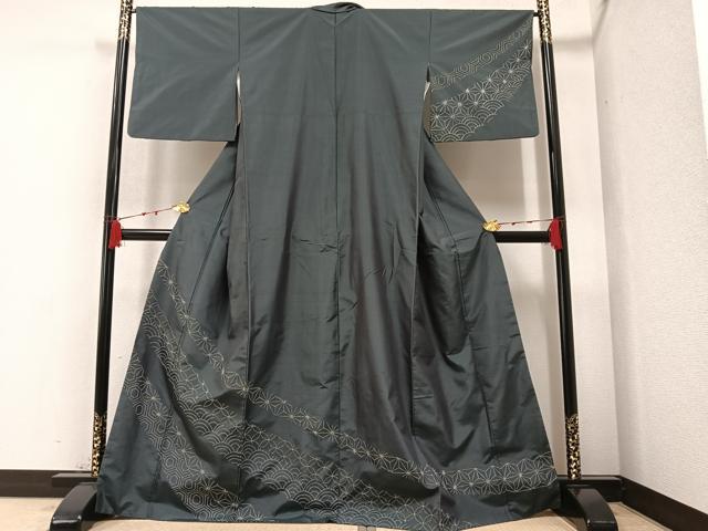 平和屋着物●訪問着　紬地　刺し子  刺繍　吉祥文　正絹　逸品　AAAZ1938ph