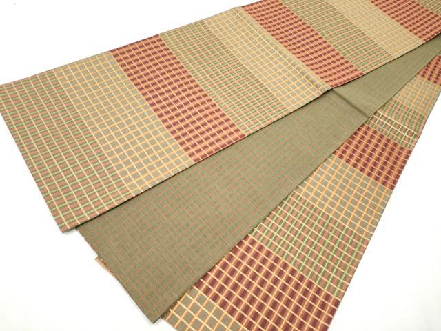 平和屋着物●両面　全通柄袋帯　草木染　格子柄　金糸　正絹　逸品　CAAW4594hy