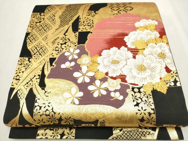 平和屋着物●六通柄袋帯　唐織　雪輪舞花文　金糸　鈴乃屋扱い　正絹　逸品　CAAW4699hy