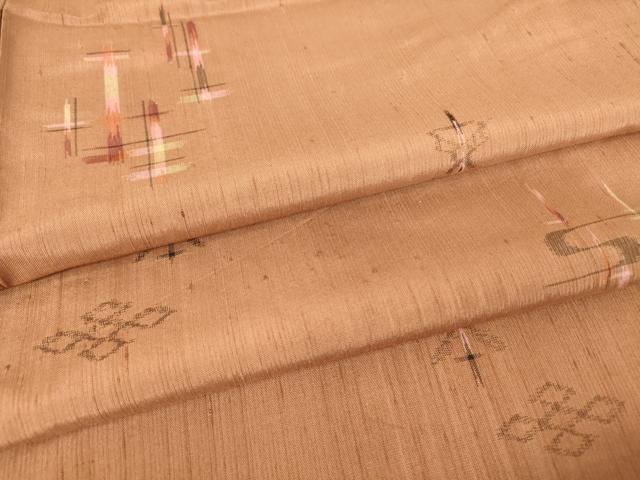 平和屋着物▽上質な紬　単衣　琉球絣文様　正絹　逸品　DAAV5362az