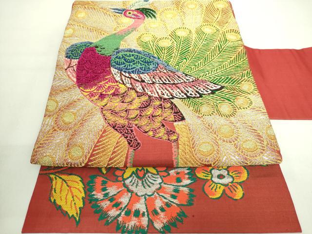 平和屋着物■極上　アンティーク　大正ロマン　九寸名古屋帯　孔雀　金銀糸　逸品　DZAA8591kh5