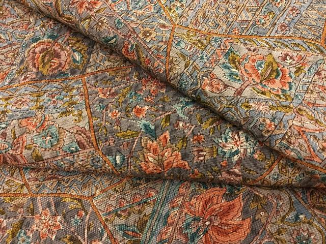 平和屋着物●上質な小紋　切嵌更紗花文　正絹　逸品　BAAU7051gt