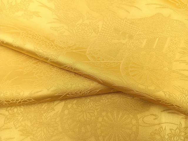 平和屋着物●上質な色無地　流水御所車花地紋　向日葵色　正絹　逸品　BAAU7177gt