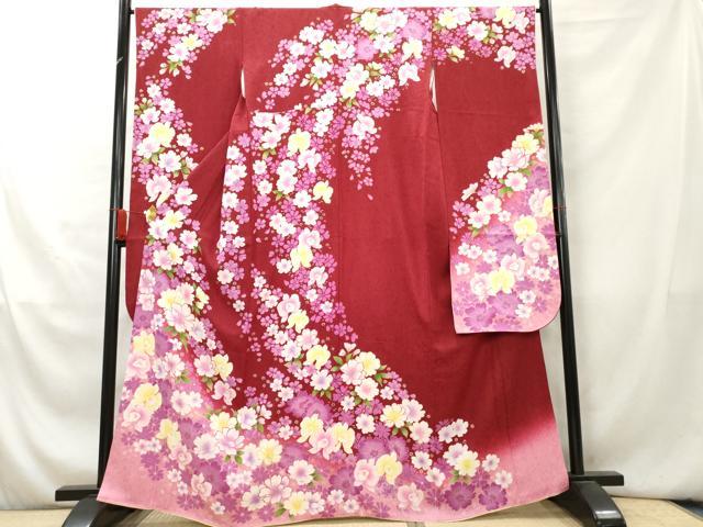 平和屋着物▼豪華振袖　舞花文　暈し染め　金銀彩　金糸　京都きもの友禅扱い　正絹　逸品　AAAZ2668cs