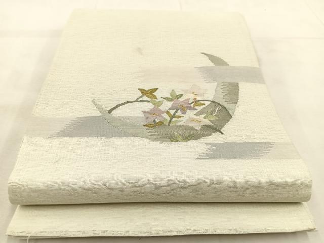 平和屋着物＊夏物　太鼓柄袋帯　すくい織　桔梗　正絹　逸品　BAAU6461yc