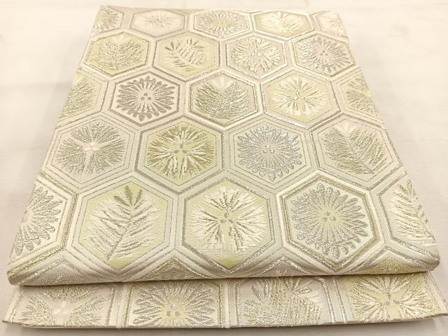 平和屋着物●西陣　まいづる謹製　六通柄袋帯　唐織　亀甲葉松柄文　金銀糸　証紙付き　正絹　逸品　BAAU6511yc