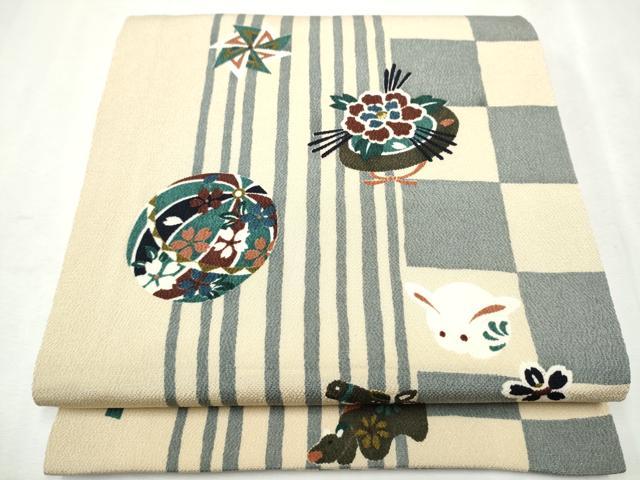 平和屋着物●九寸開き名古屋帯　玩具文　鬼しぼ縮緬　正絹　逸品　CAAX1255hy