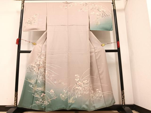 平和屋着物●訪問着　友禅　作家物　草花籬文　暈し染め　金彩　正絹　逸品　AAAZ6805ph