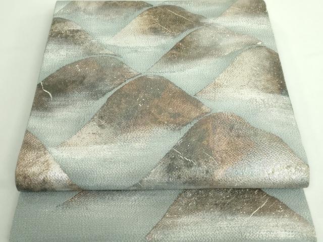 平和屋本店■希少　浦野理一　息子　浦野範雄　九寸開き名古屋帯　遠山文　灰青色地　金銀彩　鬼しぼ縮緬　逸品　DZAA9342kh5