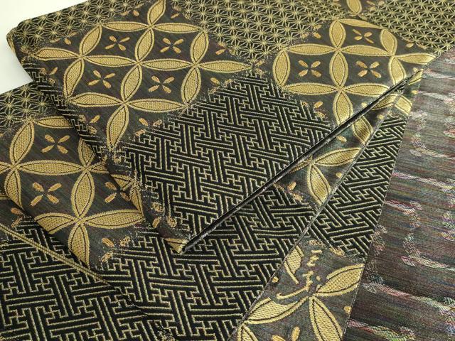 平和屋着物■極上　染色作家　斉藤三才　両面　六通柄袋帯　七宝　麻の葉　紗綾形　金糸　逸品　DZAA9347kh5