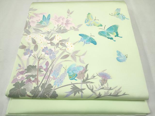 平和屋着物●塩瀬　九寸開き名古屋帯　友禅　作家物　花蝶文　正絹　逸品　CAAX1448hy