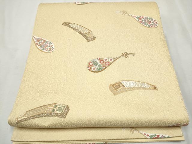 平和屋着物●六通柄袋帯　楽器花文　金糸　正絹　逸品　CAAX1440hy