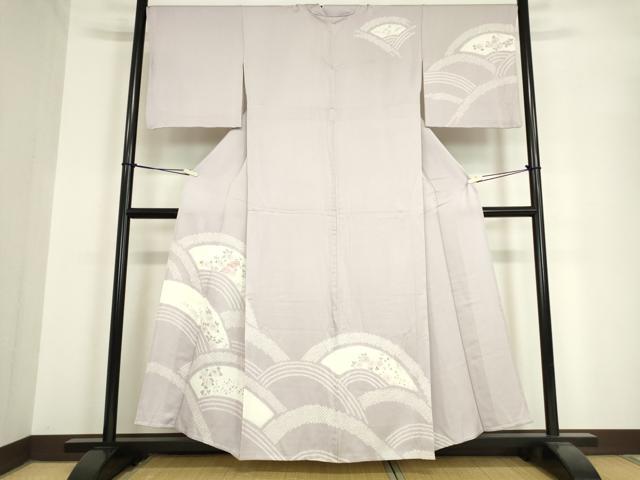 平和屋着物▽訪問着　単衣　絞り　刺繍　地紙花文　正絹　逸品　DAAV5534az