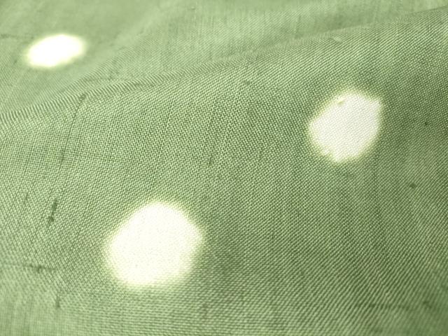 平和屋着物▽訪問着 単衣 紬地 絞り 丸文 松葉色 正絹 逸品