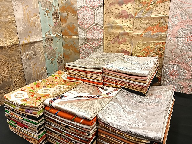平和屋着物■袋帯 西陣 まとめて100点 鶴 尾長鳥 蝶 風景 松竹梅 花柄 楽器 七宝 正倉院 金銀糸 など 未使用品あり 全て正絹 mmm948