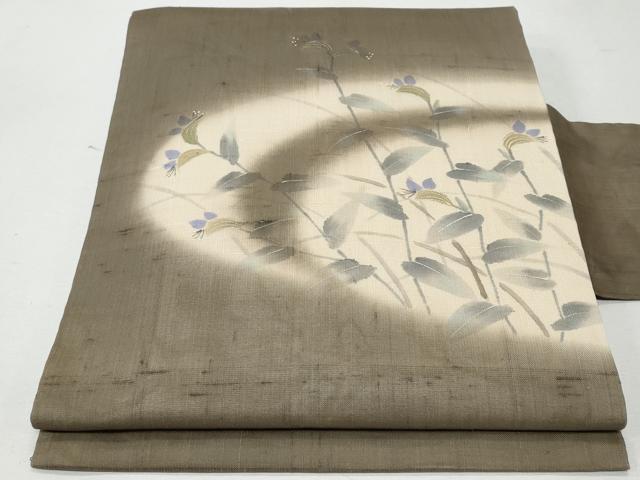 平和屋着物＊夏物　絹芭蕉　九寸名古屋帯　枝花文　金彩　正絹　逸品　CAAW6898fb