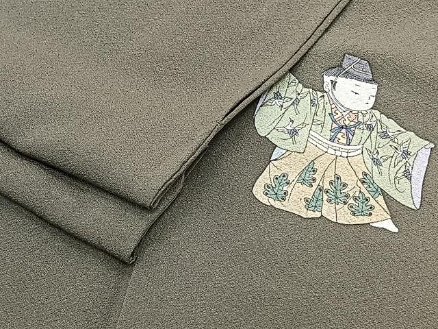 平和屋着物▽上質な色無地　単衣　ワンポイント　海松色　正絹　逸品　CAAX2504xi