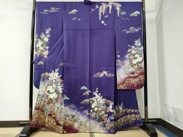 平和屋着物●豪華振袖　雲取り浜松花車文　暈し染め　金彩　正絹　逸品　CAAW7661yc