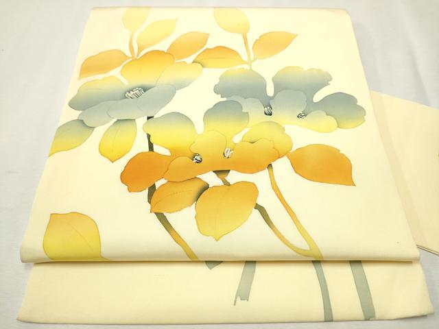 平和屋着物●塩瀬　九寸名古屋帯　枝花文　正絹　逸品　CAAX1564hy