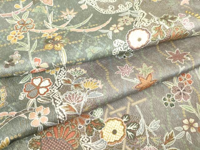 平和屋着物▽小紋　単衣　舞蝶花松文　金彩　洗える着物　DAAV5585az