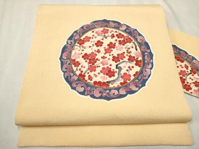 平和屋着物●九寸名古屋帯　作家物　絵皿枝梅文　鬼しぼ縮緬　正絹　逸品　CAAX7242hy