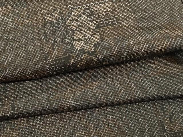 平和屋着物▽本場大島紬　単衣　9マルキ　風景草花文　正絹　逸品　DAAV9990sf